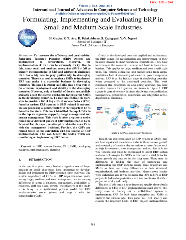 (PDF) Formulating, Implementing and Evaluating ERP in Small and Medium ...