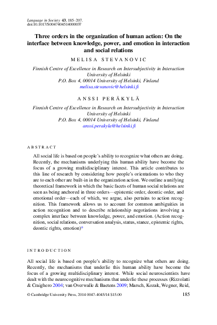 (PDF) Three orders in the organization of human action: On the ...