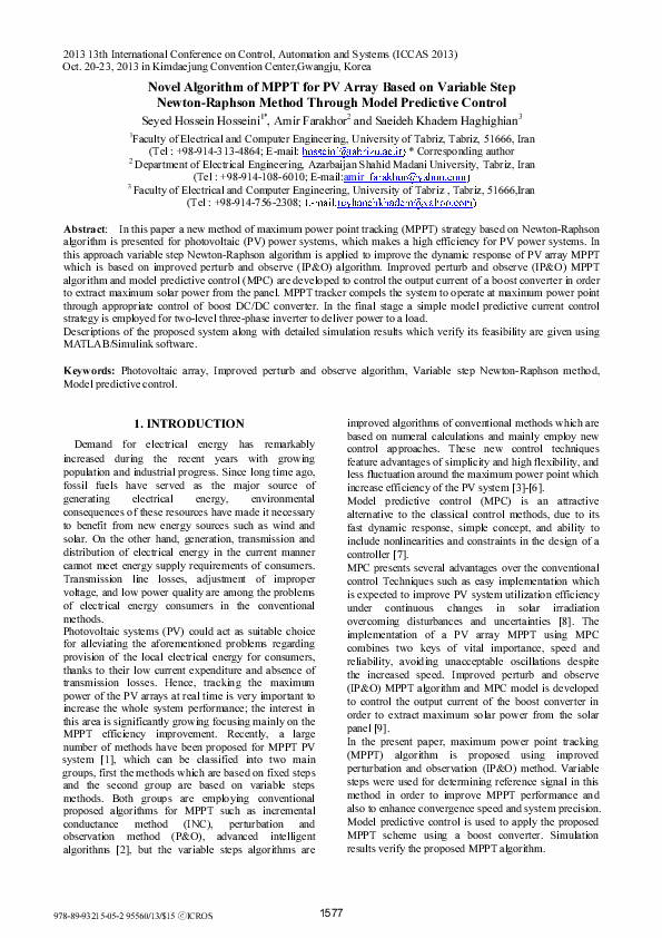 Pdf Novel Algorithm Of Mppt For Pv Array Based On Variable Step
