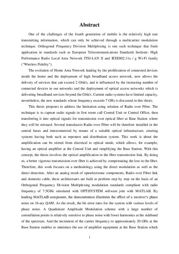 (PDF) Performance Investigation of OFDM Technology for Radio-over-Fiber Systems