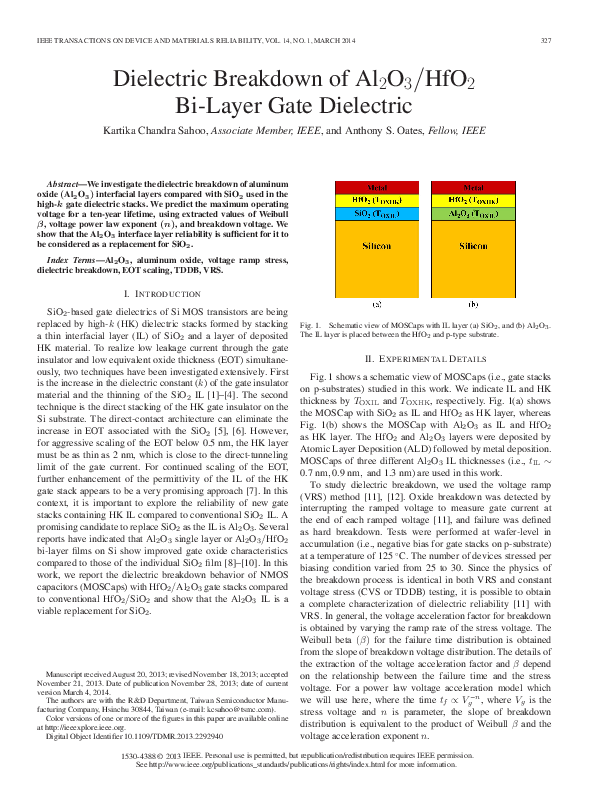 (PDF) Dielectric Breakdown of Al2O3/HfO2 Bi-Layer Gate Dielectric