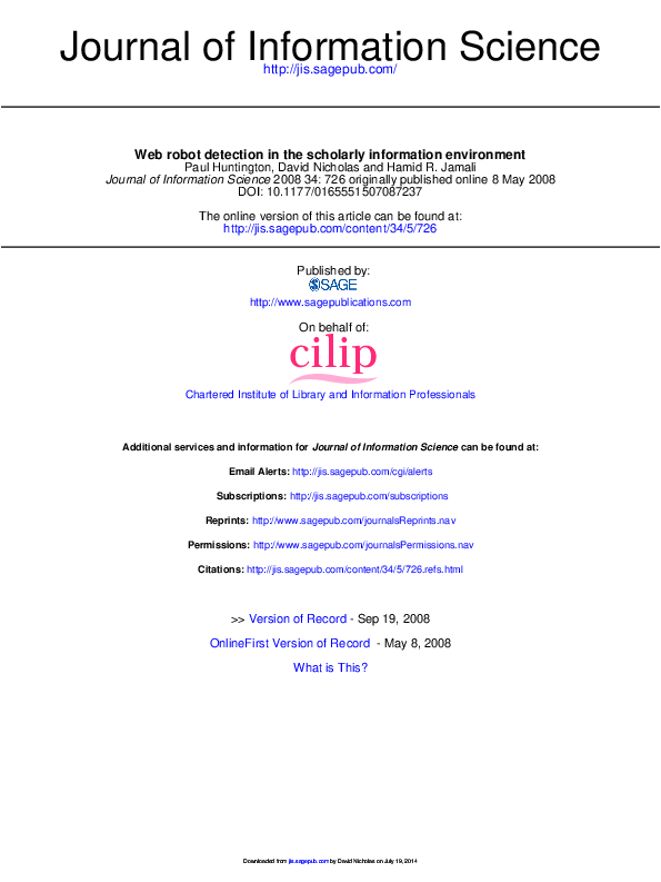 Pdf Web Robot Detection In The Scholarly Information Environment Web Robot Detection In The 3894