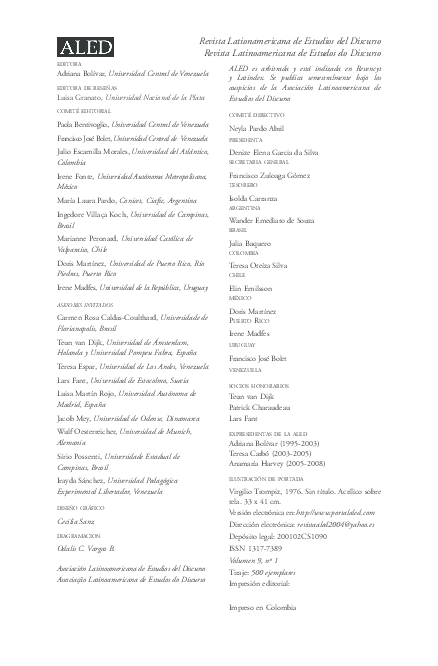(PDF) Revista Latinoamericana de Estudios del Discurso 9/1. Monográfico ...