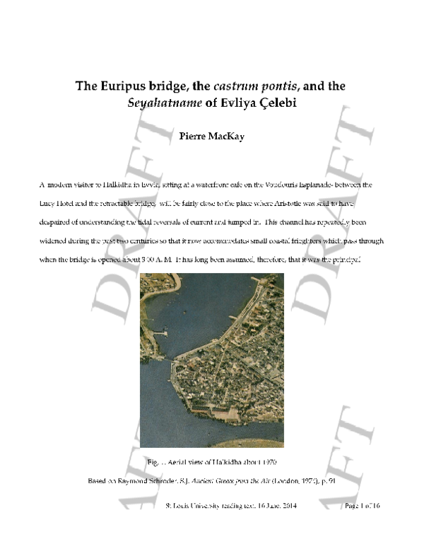 (PDF) The Euripus Bridge, the castrum pontis, and the Seyahatname of ...