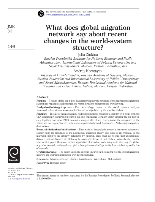 (PDF) What does global migration network say about recent changes in ...