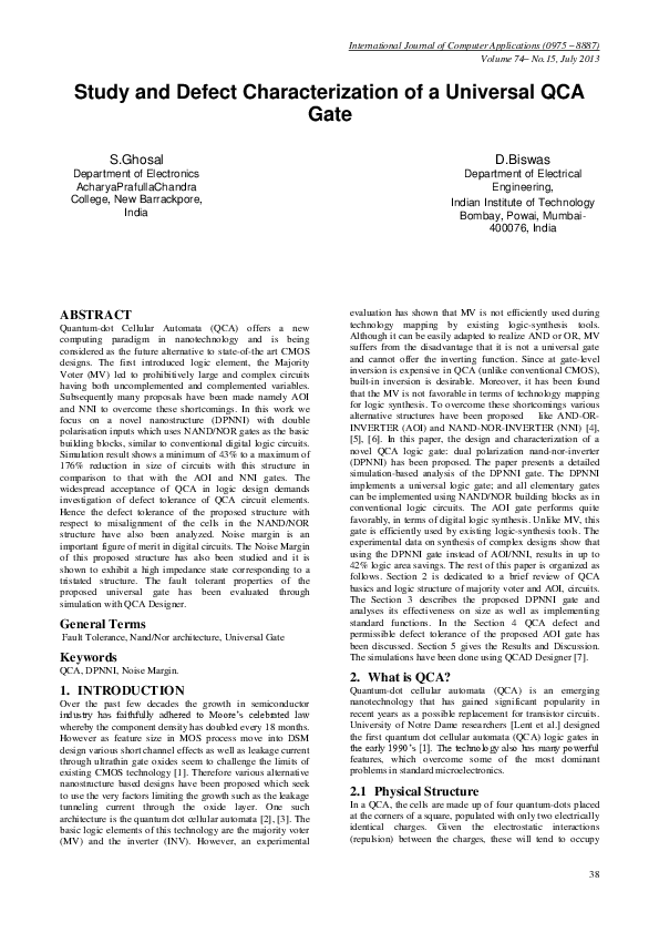 (PDF) Study and Defect Characterization of a Universal QCA Gate