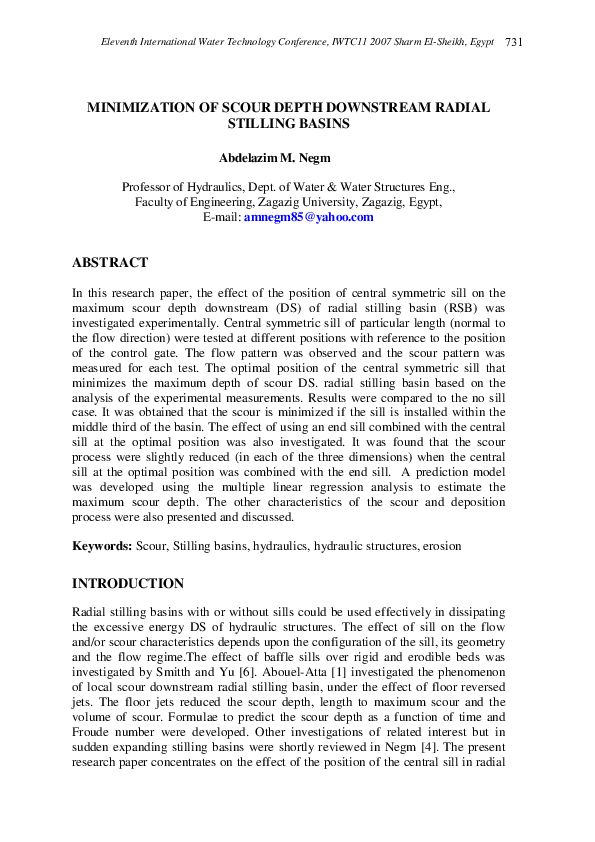 (PDF) MINIMIZATION OF SCOUR DEPTH DOWNSTREAM RADIAL STILLING BASINS