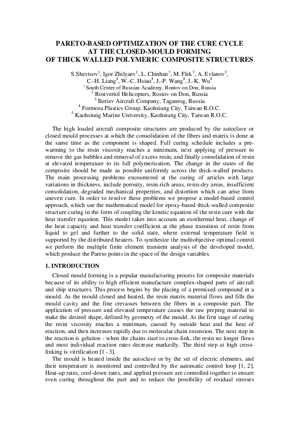 (PDF) PARETO-BASED OPTIMIZATION OF THE CURE CYCLE AT THE CLOSED-MOULD FORMING OF THICK WALLED ...