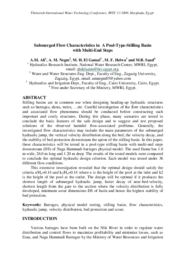 (PDF) Submerged Flow Characteristics in A Pool-Type-Stilling Basin with ...