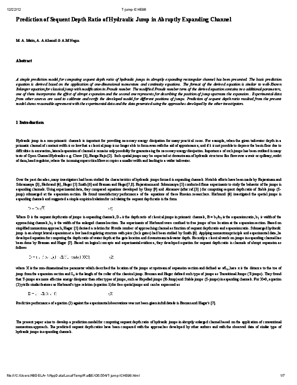 (PDF) Prediction of Sequent Depth Ratio of Hydraulic Jump in Abruptly ...