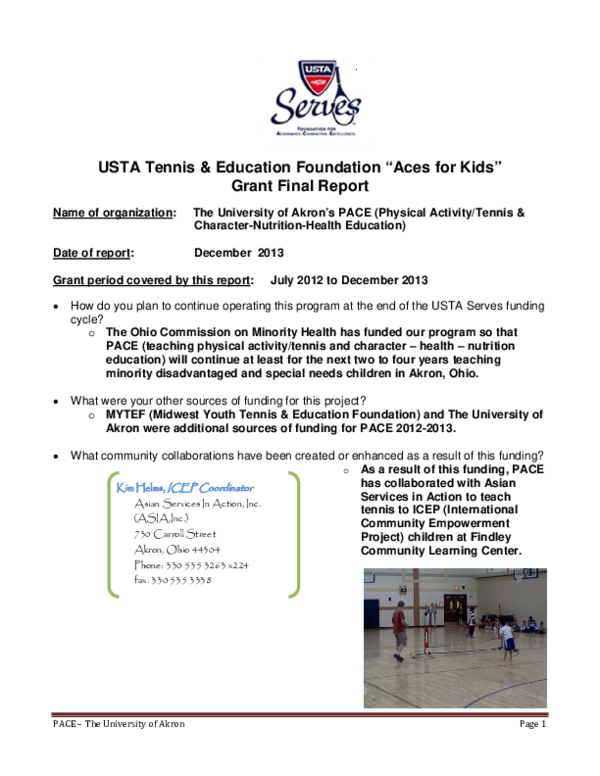 (PDF) PACE (Physical Activity/Tennis & Character-Health-Nutrition ...