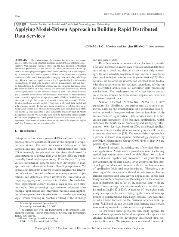 (PDF) Applying Model-Driven Approach to Building Rapid Distributed Data Services