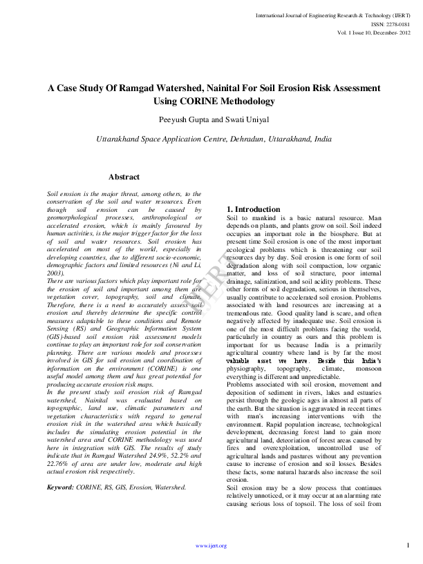 (PDF) A Case Study Of Ramgad Watershed, Nainital For Soil Erosion Risk ...