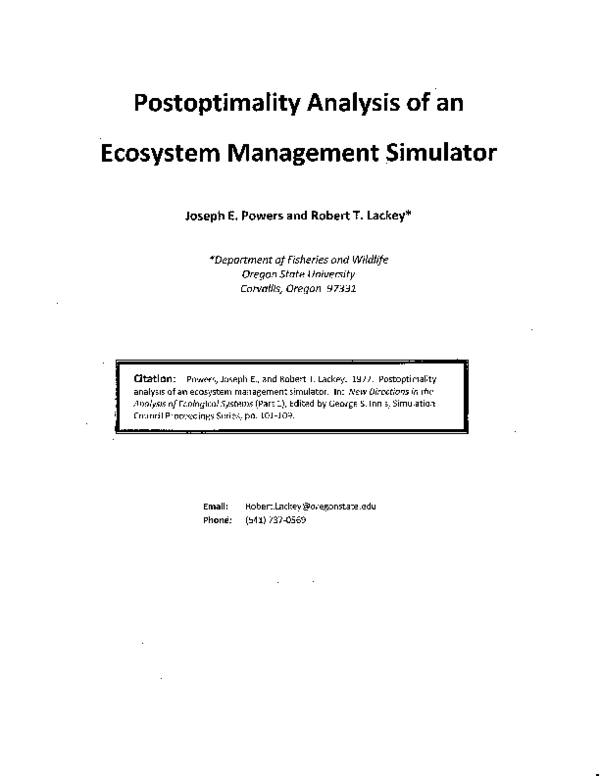 (PDF) Postoptimality Analysis of an Ecosystem Management Simulator