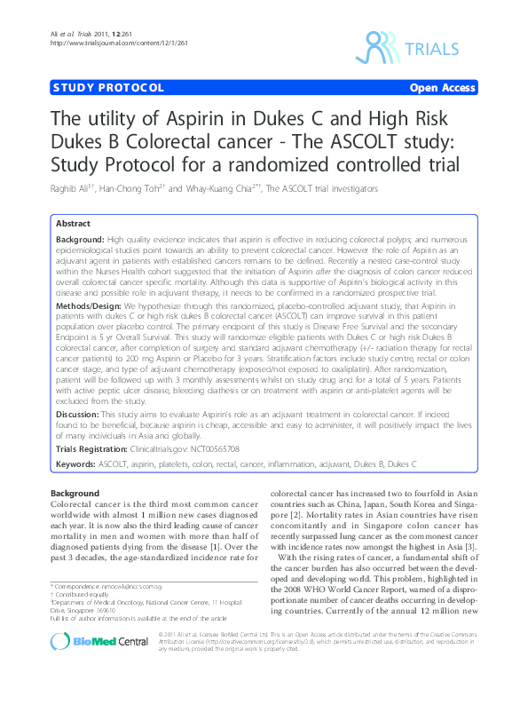 (PDF) The utility of Aspirin in Dukes C and High Risk Dukes B ...