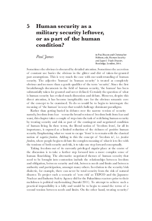 (PDF) ‘Human Security as a Left-Over of Military Security, or as ...