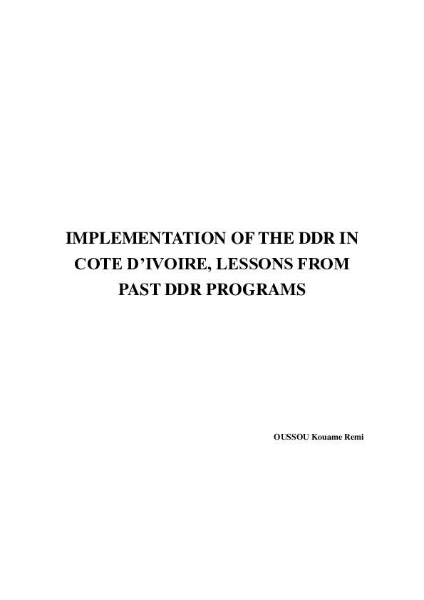 (DOC) IMPLEMENTATION OF THE DDR IN COTE D'IVOIRE, LESSONS FROM PAST DDR ...