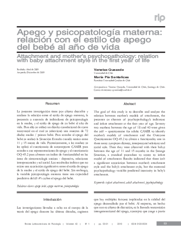 (PDF) Apego y psicopatologa materna del beb al ao de vida.. 300