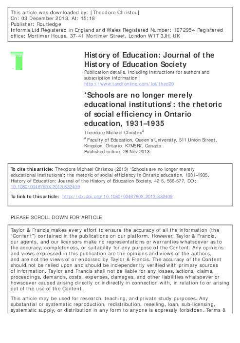 (PDF) Social Efficiency and Educational Reform