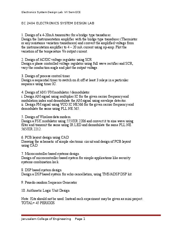 (DOC) EC 2404 ELECTRONICS SYSTEM DESIGN LAB