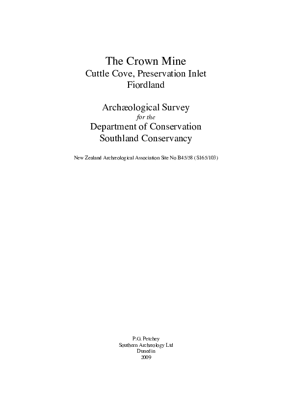 (PDF) The Crown Mine, Cuttle Cove, Preservation Inlet, Fiordland ...