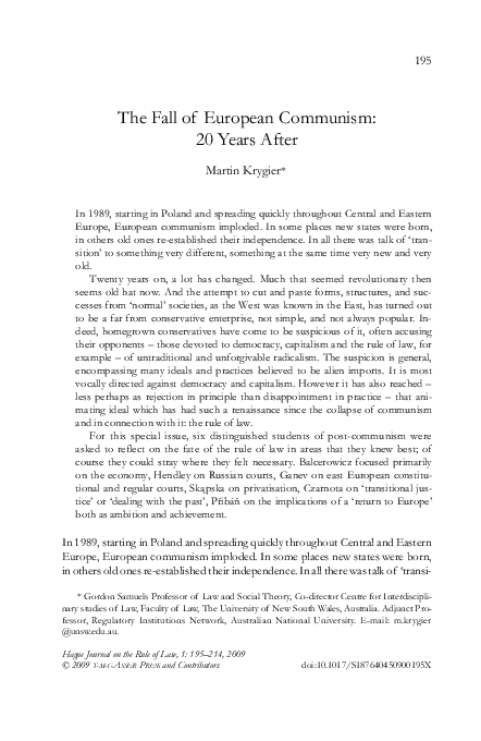 (PDF) The Fall of European Communism 20 Years after