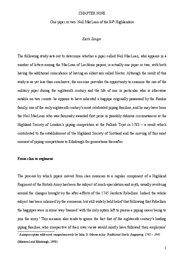 (DOC) One Piper or Two: Neil MacLean of the 84th Highlanders