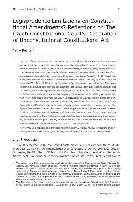 (PDF) Legisprudence Limitations on Constitutional Amendments? Reflections on the Czech ...