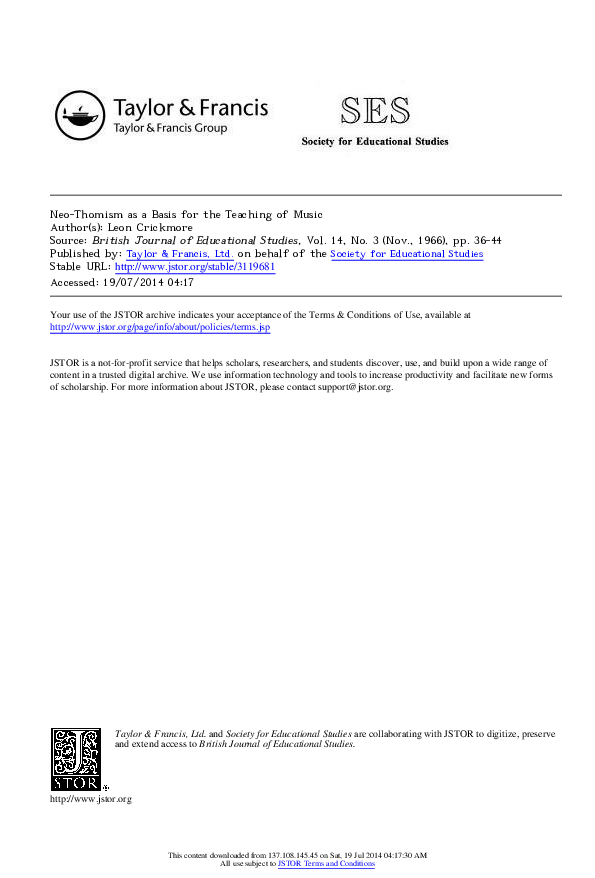 (PDF) Neo-Thomism As a Basis for the Teaching of Music,British Journal ...