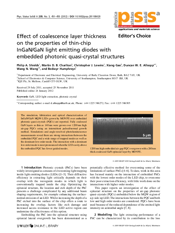 (PDF) Effect of coalescence layer thickness on the properties of thin-chip InGaN/GaN light ...