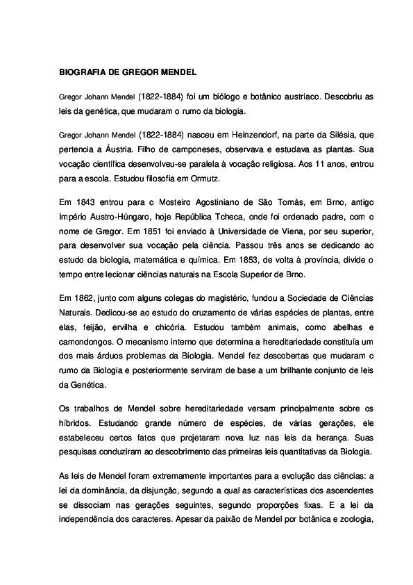 (DOC) BIOGRAFIA DE GREGOR MENDEL (DOC) BIOGRAFIA DE GREGOR MENDEL