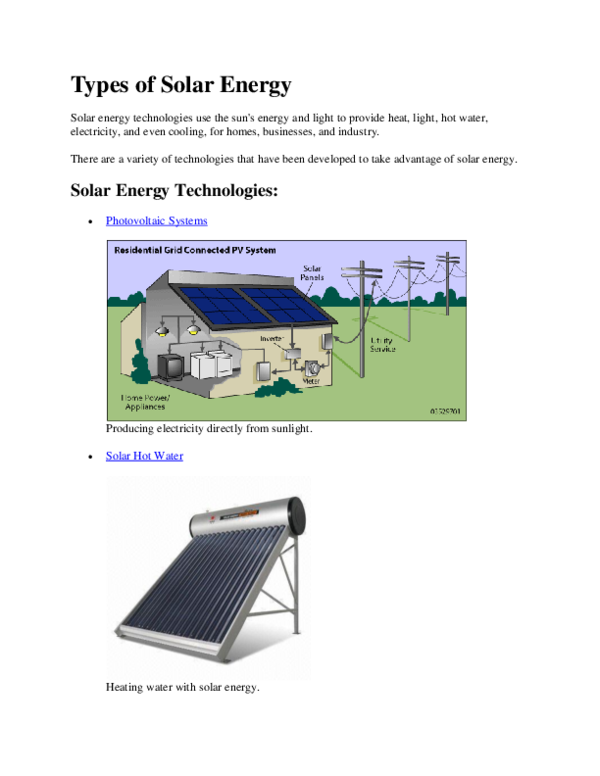 (DOC) Types of Solar Energy