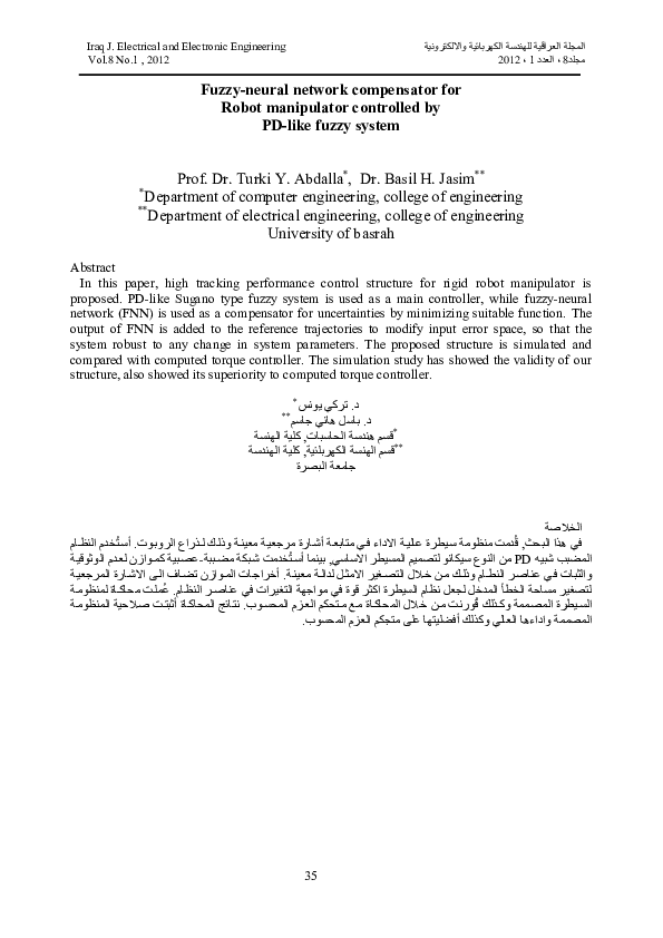 (PDF) Fuzzy-neural network compensator for Robot manipulator controlled by PD-like fuzzy system