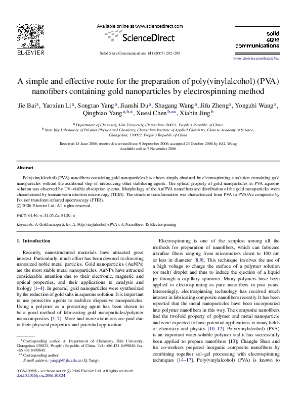 (PDF) A simple and effective route for the preparation of poly(vinylalcohol) (PVA) nanofibers ...