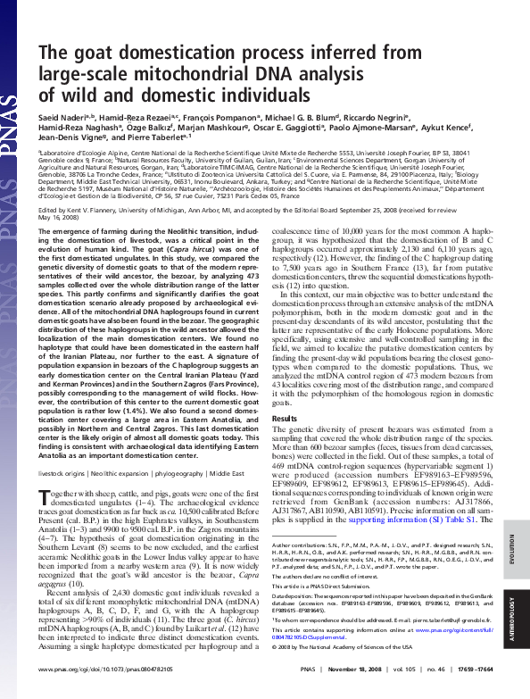 (PDF) The goat domestication process inferred from large-scale ...