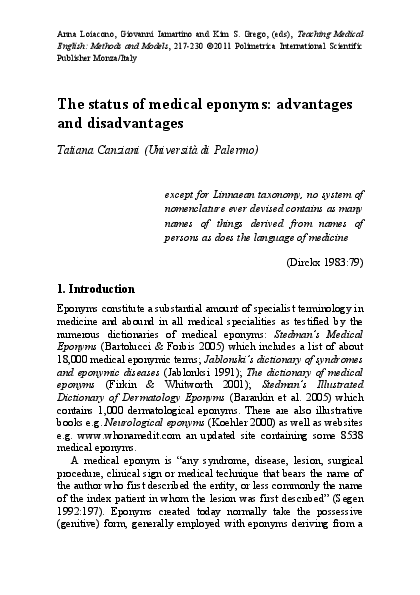 (PDF) The status of medical eponyms: advantages and disadvantages