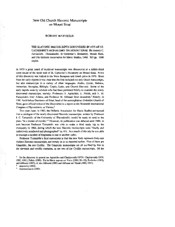 (PDF) [52] New Old Church Slavonic Manuscripts on Mount Sinai (1991)