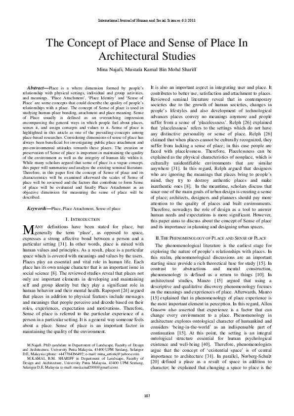 (PDF) Place attachment And place identity