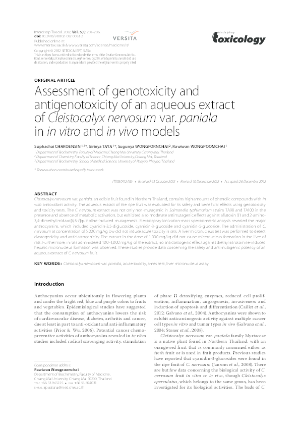 (PDF) ORIGINAL ARTICLE Assessment of genotoxicity and