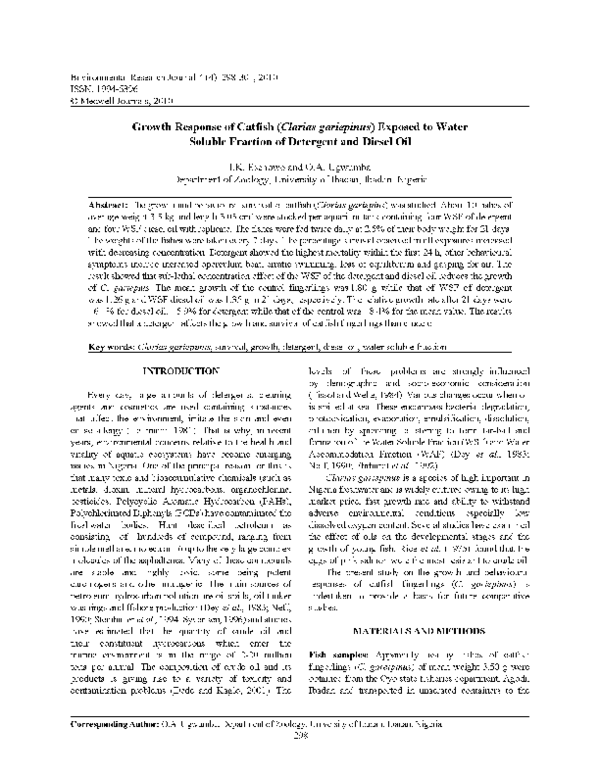(PDF) Growth Response of Catfish (Clarias gariepinus) Exposed to water ...