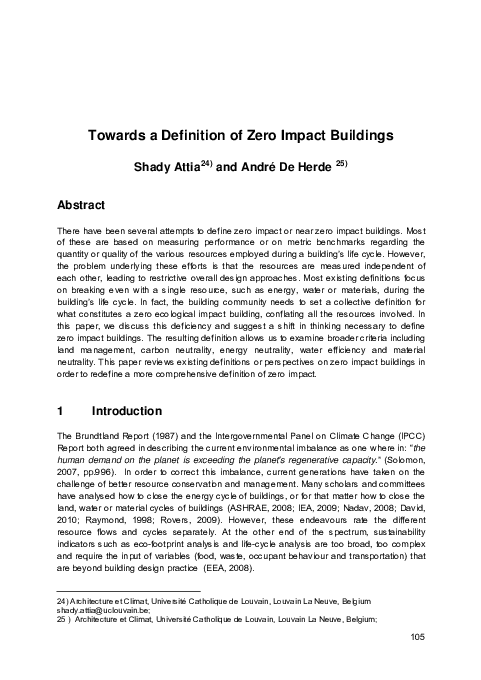 (PDF) Towards a Definition of Zero Impact Buildings