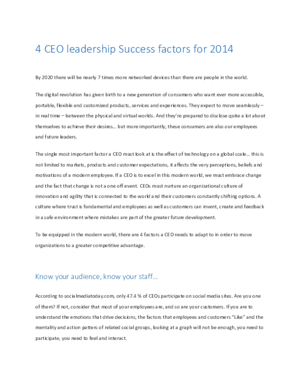 (PDF) 4 CEO Leadership Success Factors for 2014