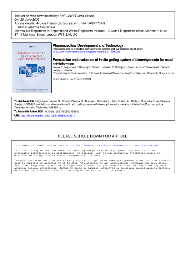 Pdf Formulation And Evaluation Of In Situ Gelling System Of Dimenhydrinate For Nasal