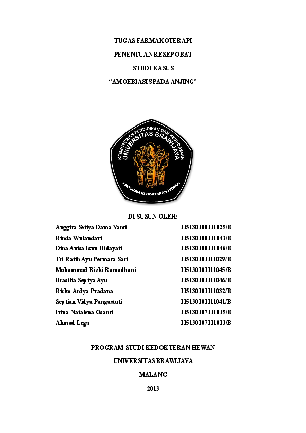 (DOC) TUGAS FARMAKOTERAPI AMOEBIASIS PADA ANJING