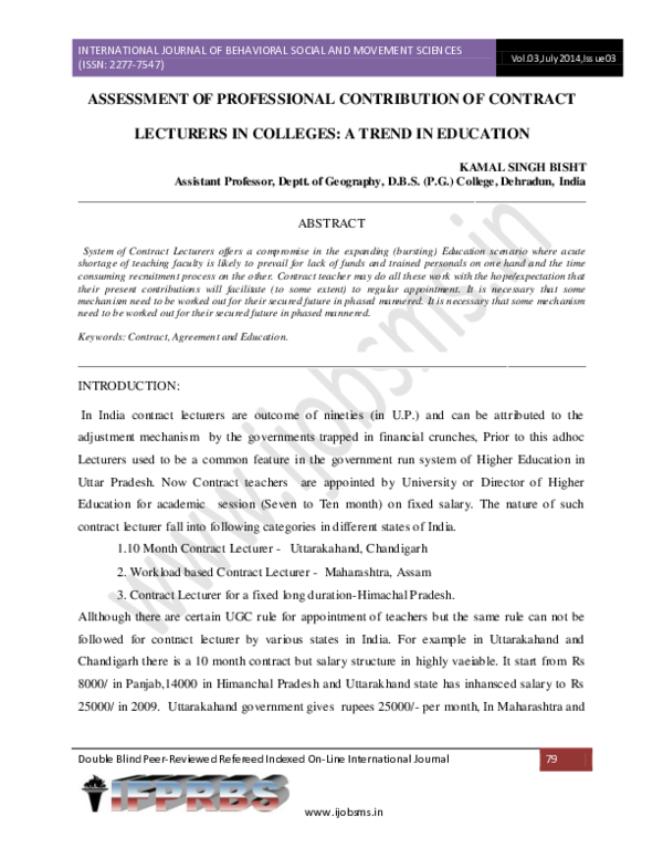 (PDF) ASSESSMENT OF PROFESSIONAL CONTRIBUTION OF CONTRACT LECTURERS IN ...