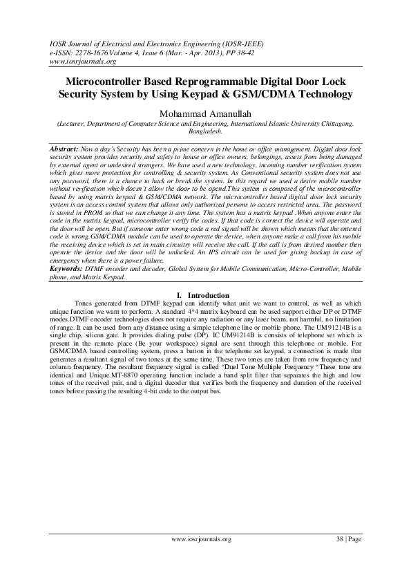 Pdf Microcontroller Based Reprogrammable Digital Door Lock Security System By Using Keypad