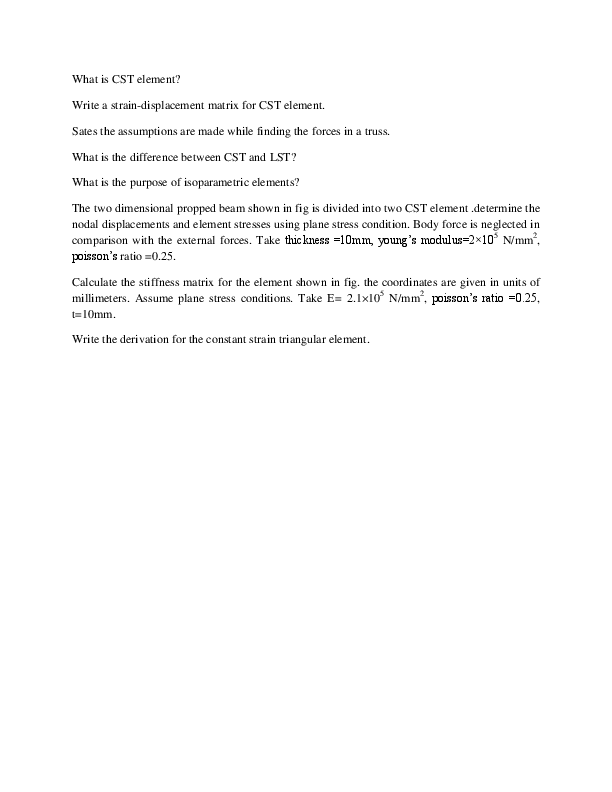 Doc What Is Cst Element Write A Strain Displacement Matrix For