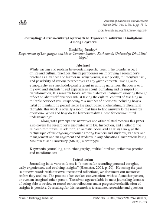(PDF) Journaling: A Cross-cultural Approach to Transcend Individual Limitations Among Learners
