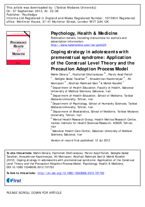 (PDF) Coping strategy in adolescents with premenstrual syndrome ...