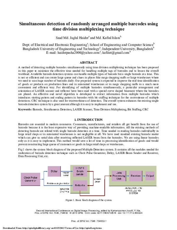 Pdf Simultaneous Detection Of Randomly Arranged Multiple Barcodes Using Time Division